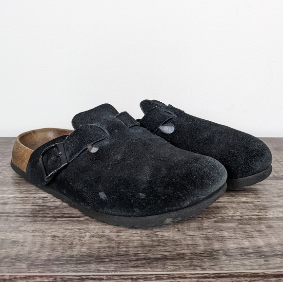 Birkenstock | Shoes | Birkenstock Birko Premium Boston Black Suede Mule ...